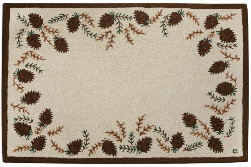 Needles & Cones Boarder Hooked Wool Area Rug